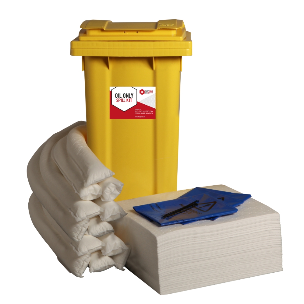 Absorbent Spill Kit 240 litre Wheeled Bin Oil Only - Safety Signs UK Ltd