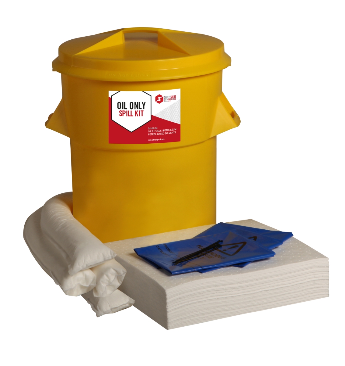 Absorbent Spill Kit 80 litre Static Bin Oil Only - Safety Signs UK Ltd